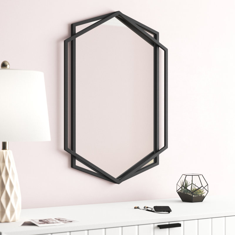 Wade Logan® Amarni Hexagon Black Metal Framed Wall Mounted Accent and Bathroom Mirror & Reviews ...